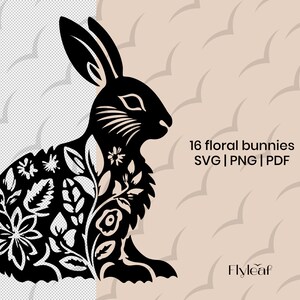 Floral Bunny SVG Bundle, 16 Rabbit Silhouette for Cricut and Cut File ...