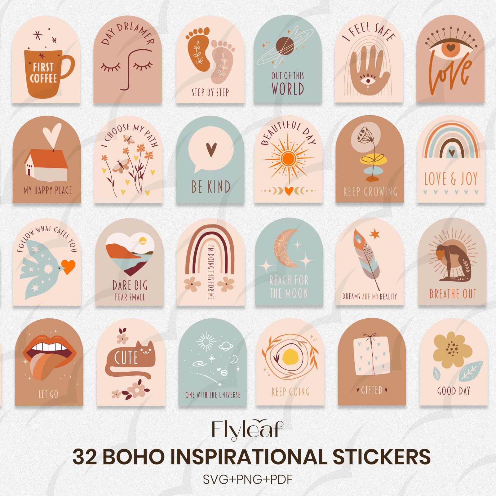 Boho Digital Stickers SVG Bundle 32 PNG Printable Stickers - Etsy