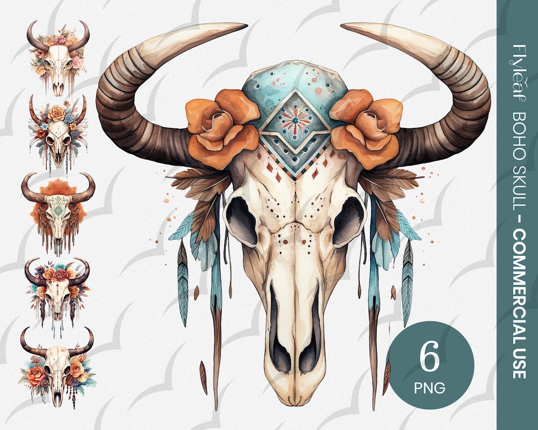 Western Cow Skull Clipart Bundle of 6 PNG Digital Download - Etsy