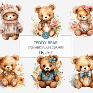 Watercolor Teddy Bear Clipart, Vintage Teddy Bear, Cute Teddy ...