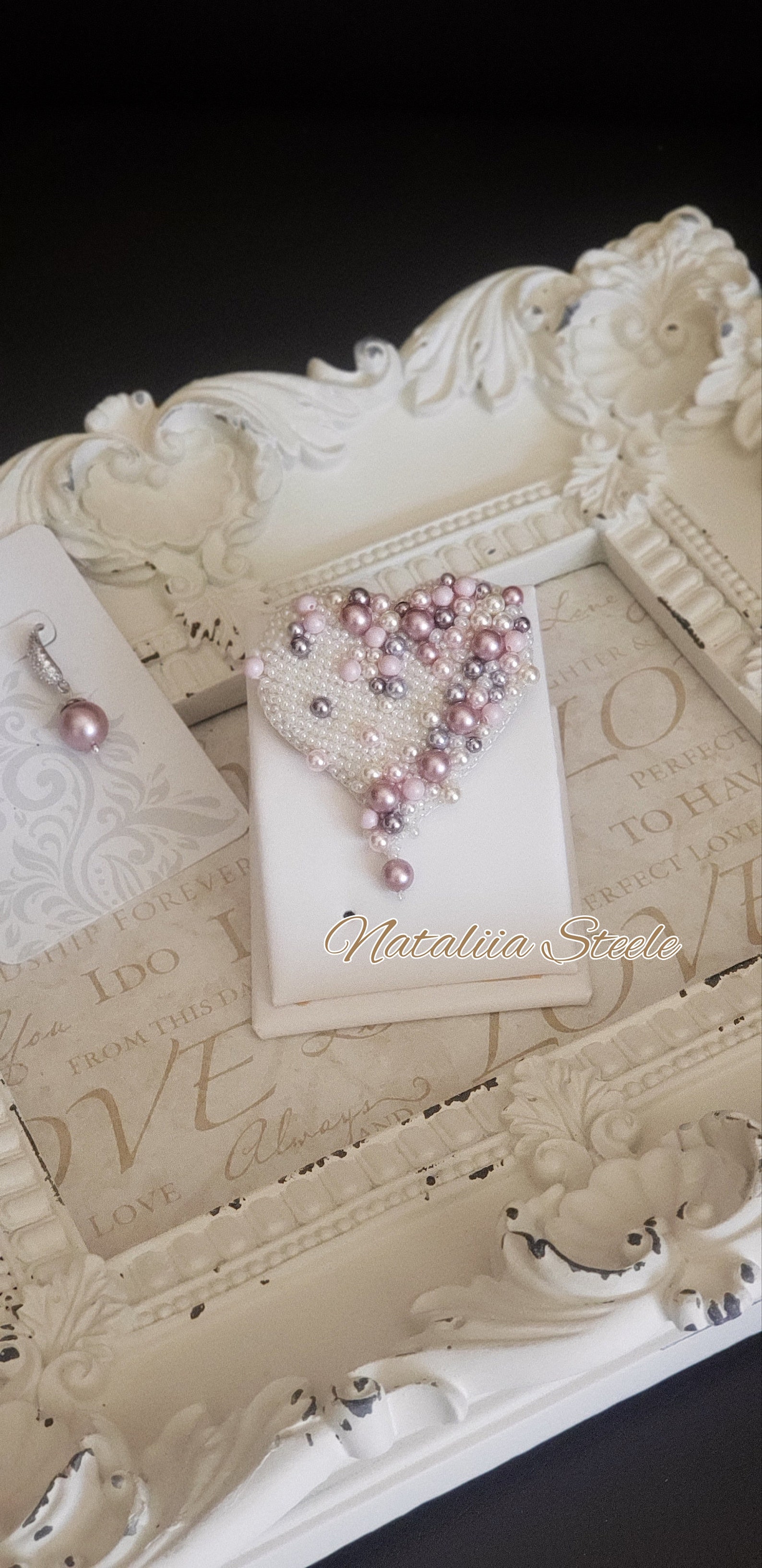 Brooch Tender heart with Swarovski pearls | Etsy