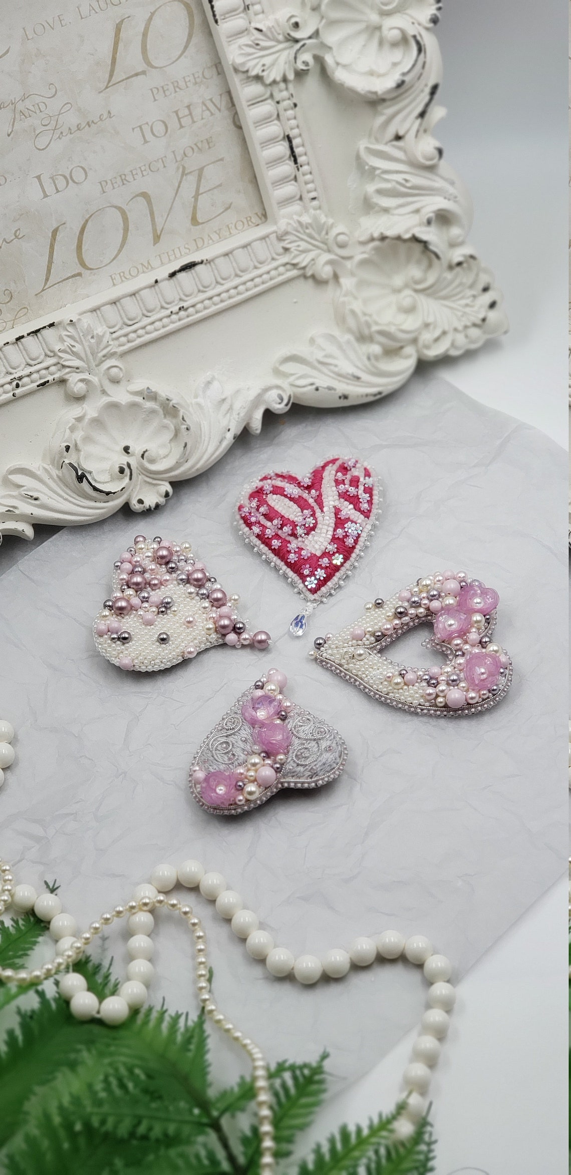 Brooch " Tender Heart" With Swarovski Pearls, Valentine's Day Gift ...