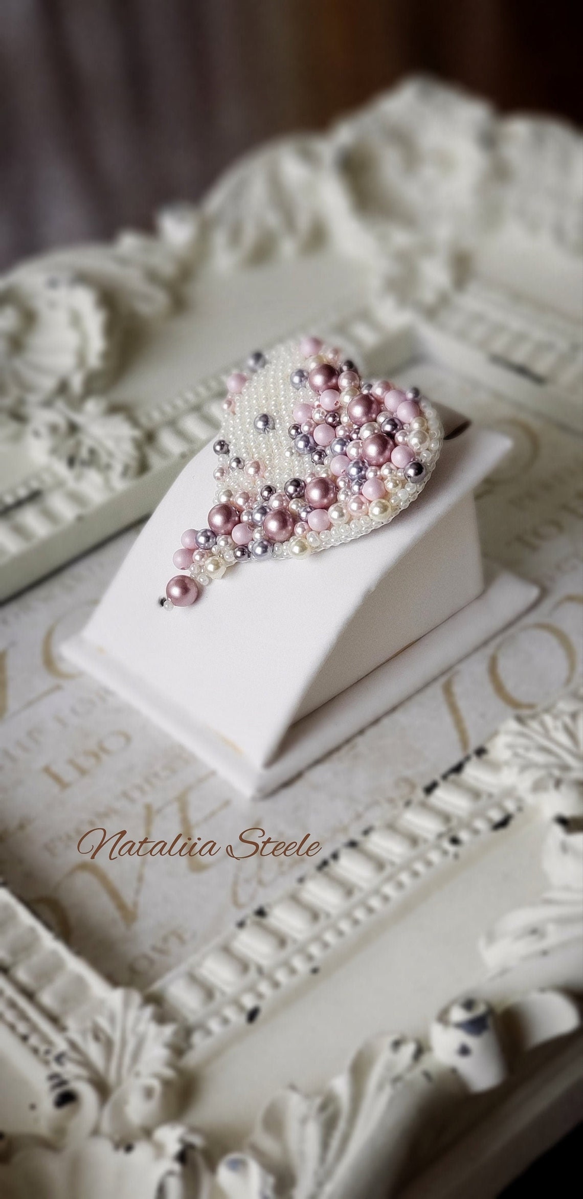 Brooch " Tender Heart" With Swarovski Pearls, Valentine's Day Gift ...