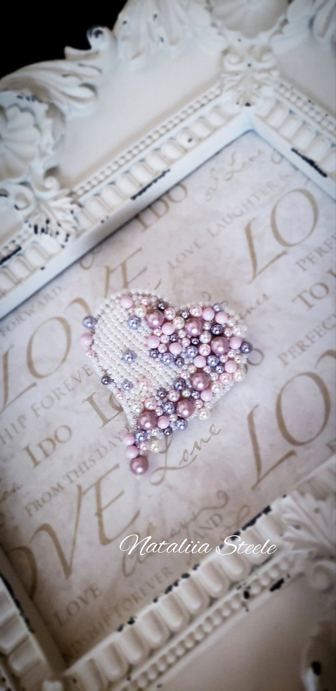 Brooch " Tender Heart" With Swarovski Pearls, Valentine's Day Gift ...