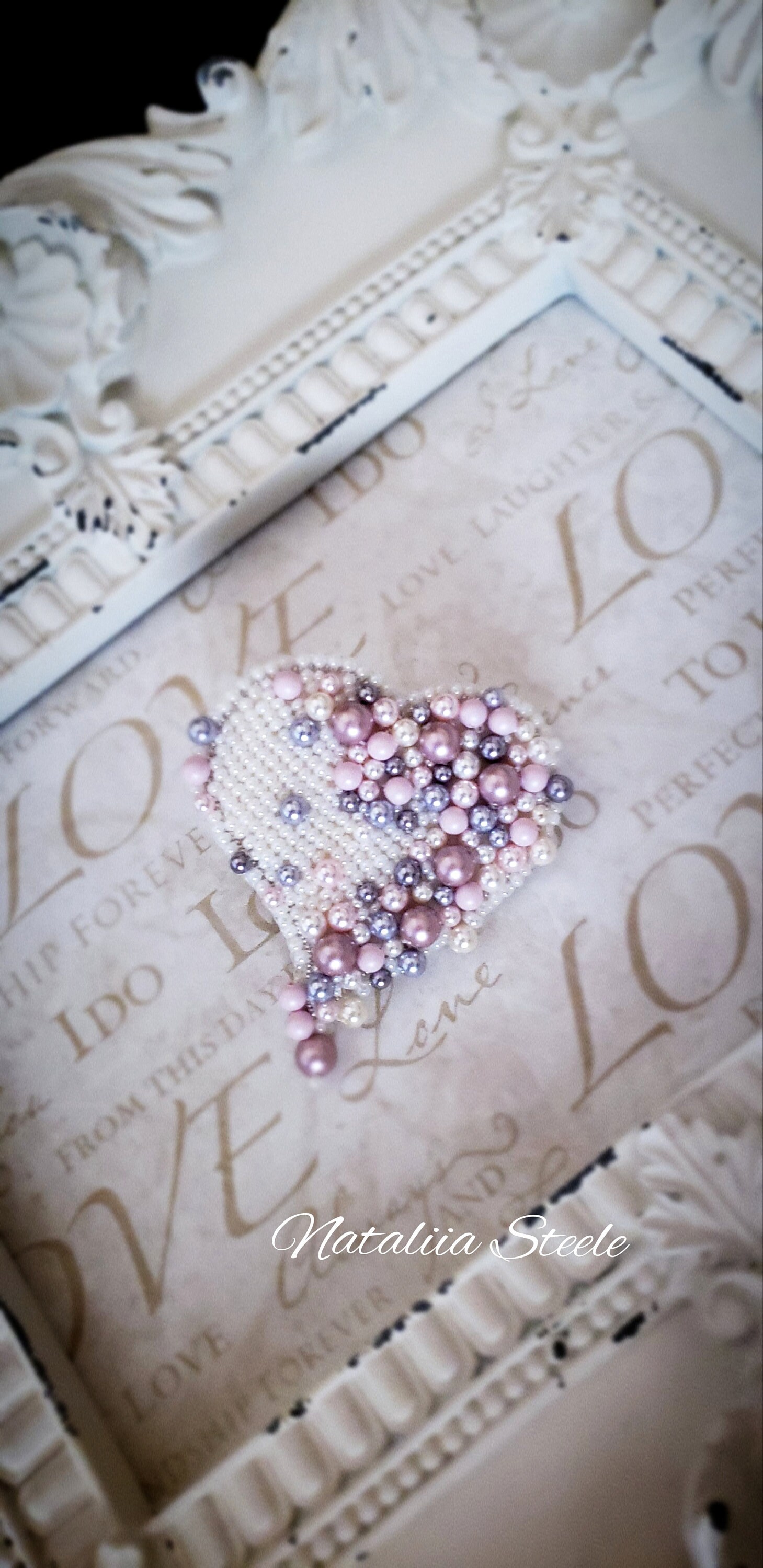 Brooch Tender Heart With Swarovski Pearls - Etsy