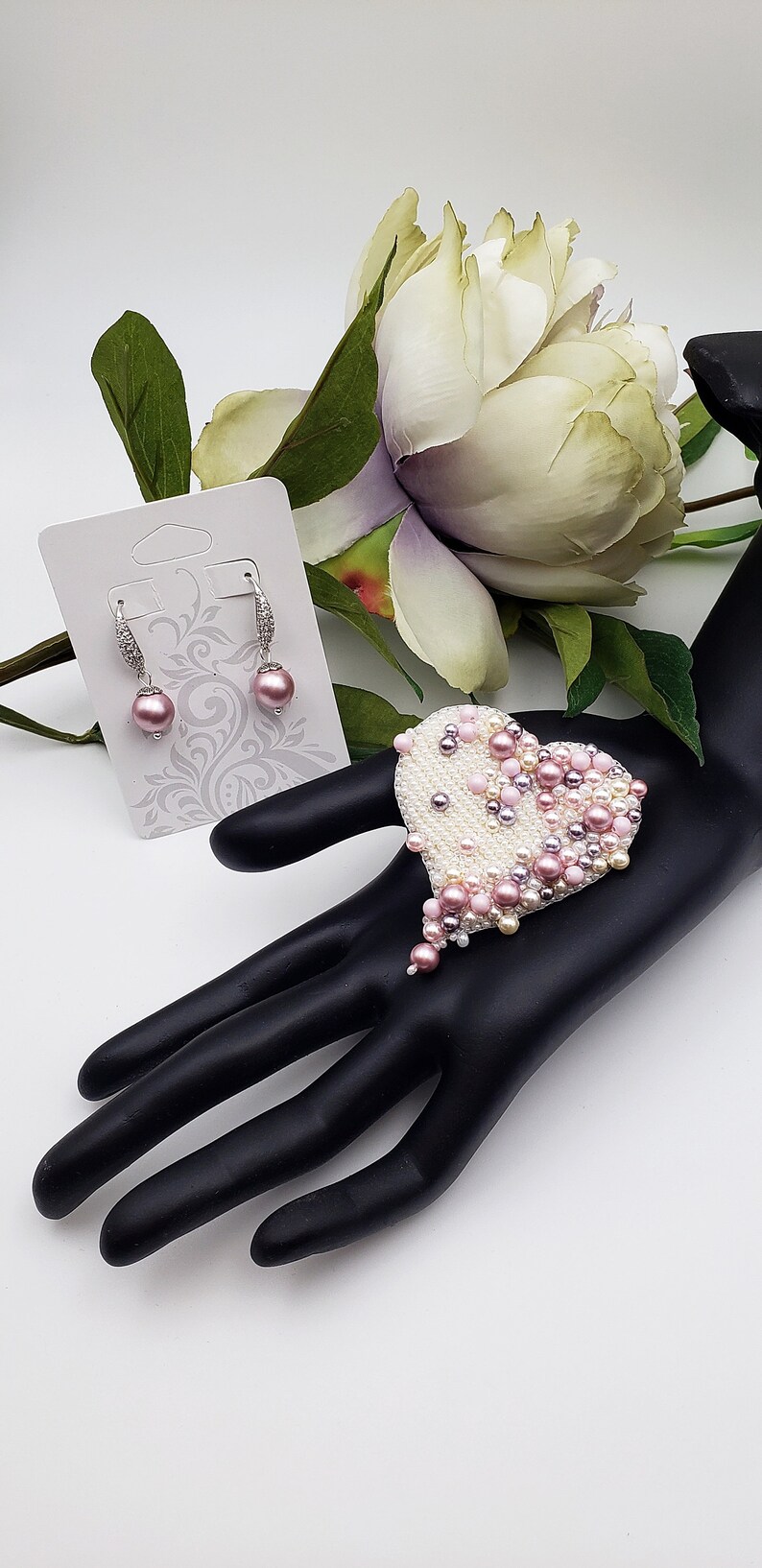Brooch " Tender Heart" With Swarovski Pearls, Valentine's Day Gift ...