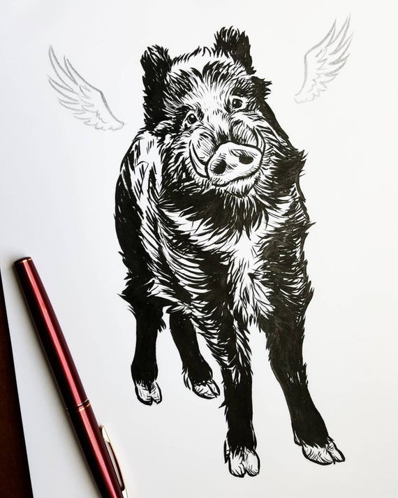 Items similar to Winged Boar (original drawing) on Etsy