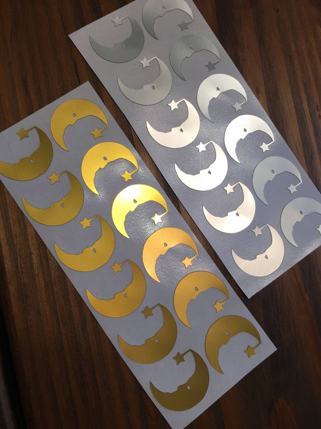 Moon and Stars Stickers, Metallic Gold and Silver Foil, Half Moon ...