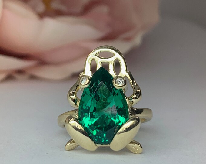 Frog Ring for Women 14K Solid Yellow Gold, Frog Promise Ring Green ...