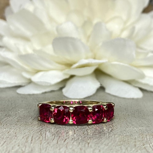 Ruby Wedding Band 14K Yellow Gold Ruby Stacking Band - Etsy