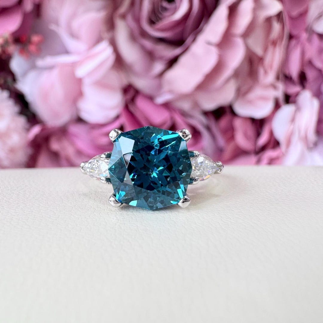 London Blue Ring Cushion Cut London Blue Sapphire Lab Diamond Ring ...
