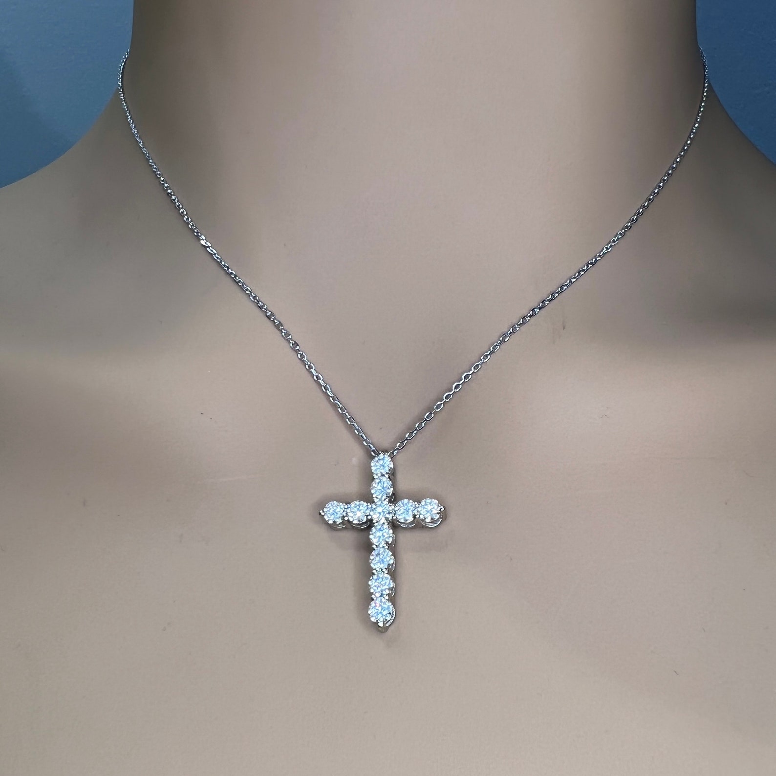 Moissanite Eternity Cross Pendant Necklace 14K White Gold, Layering ...