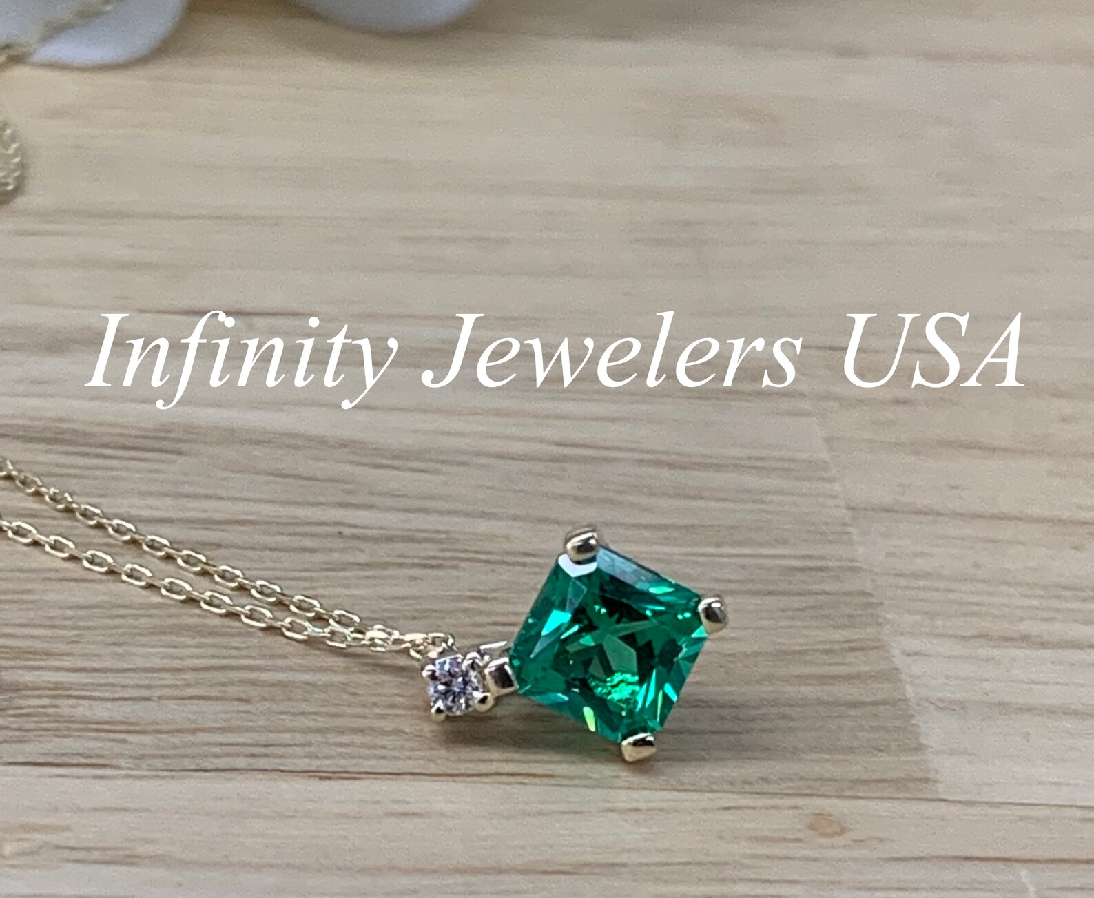 Square Radiant Cut Necklace / Green Emerald Necklace / Emerald | Etsy