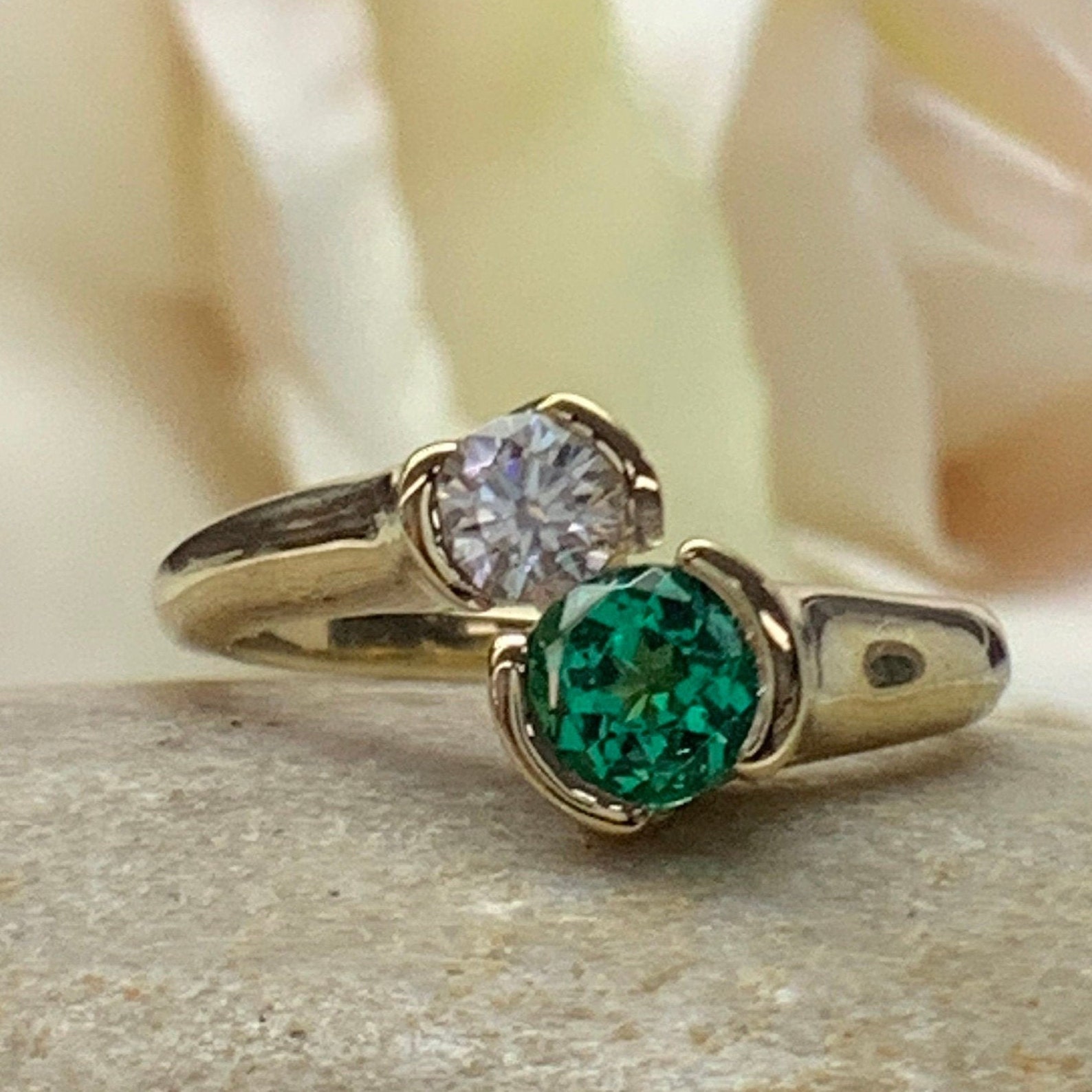 Two Stone Bypass Engagement Ring for Women 14K Solid Yellow - Etsy