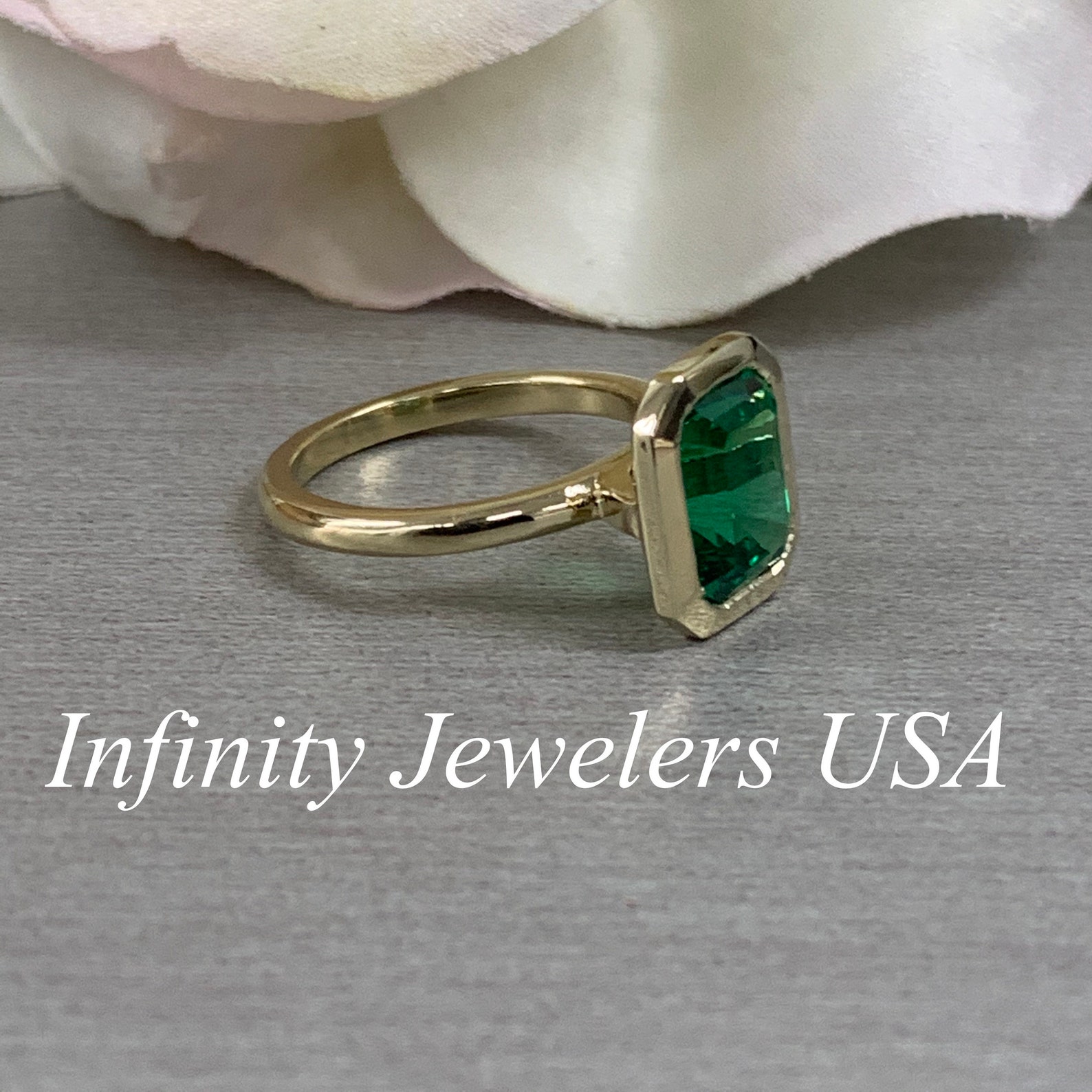 Emerald Cut Emerald Engagement Ring Green Emerald Cut Bezel | Etsy