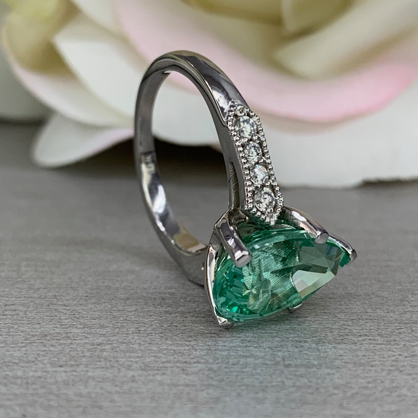 Pear Shape Engagement Ring / Green Paraiba Ring / Paraiba and ...