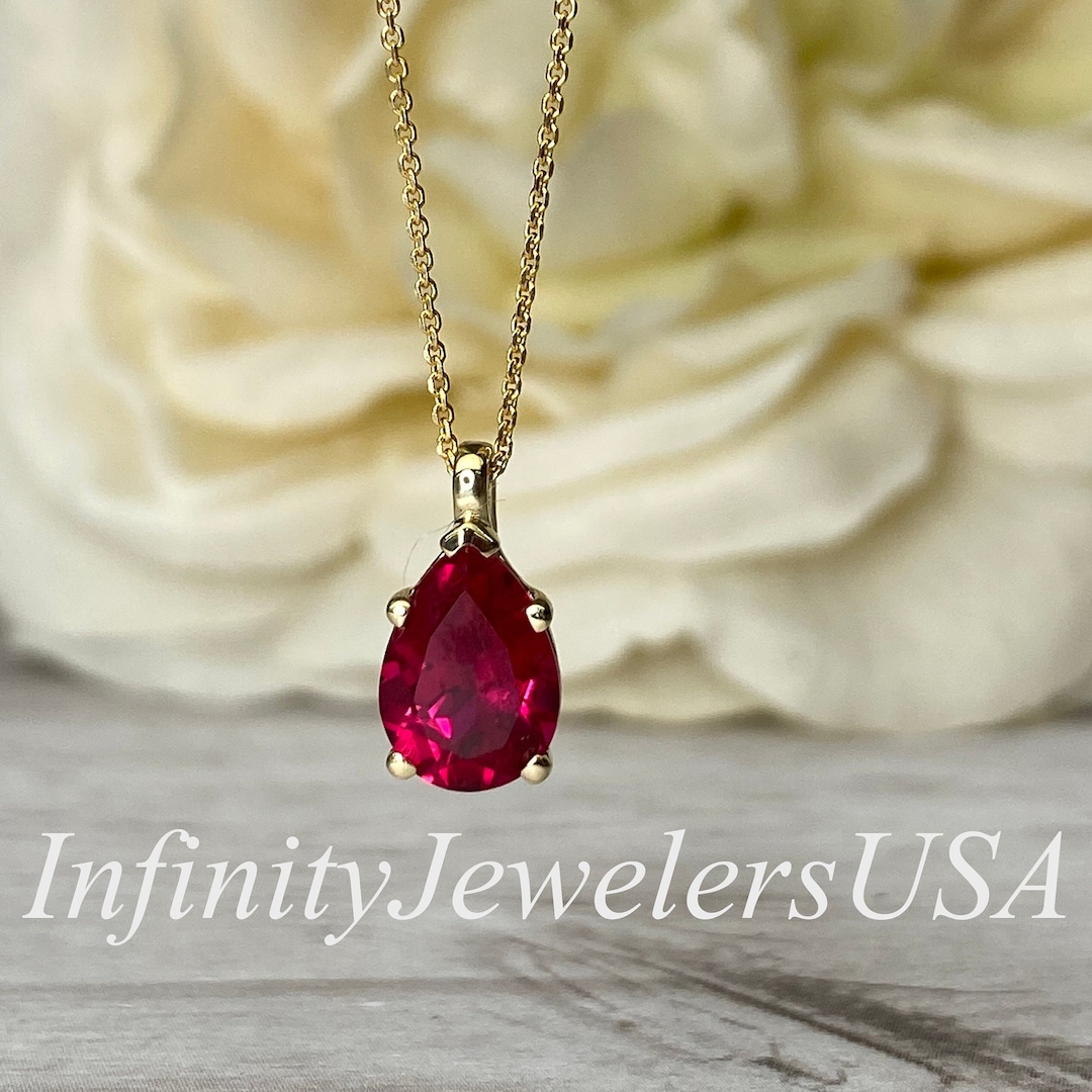 Ruby Pendant Necklace Pear Shape 14K Yellow Gold, Gold Teardrop Shape ...