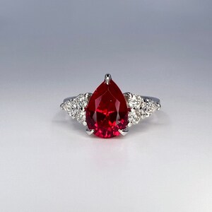 Pear Shape Ruby Lab Grown Diamond Engagement Ring, 14k Gold Unique ...