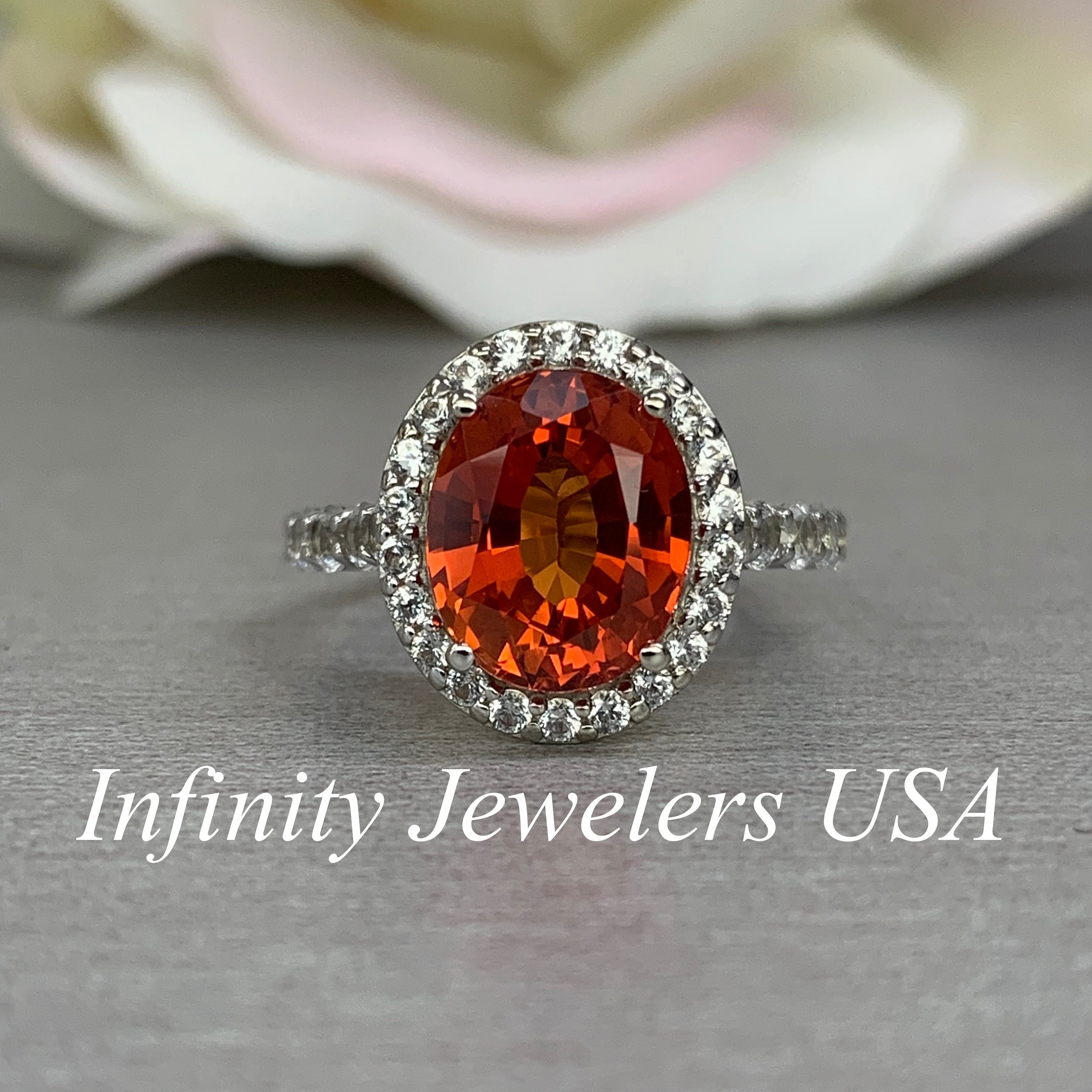 Oval Shaped Orange Sapphire Engagement Ring White Gold | Etsy