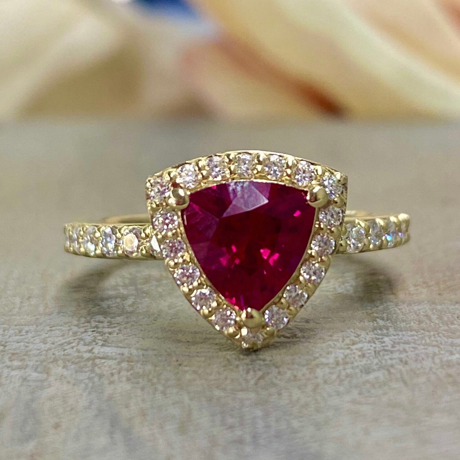Triangle Gemstone Ring Setting Trillion Cut Ruby Engagement - Etsy