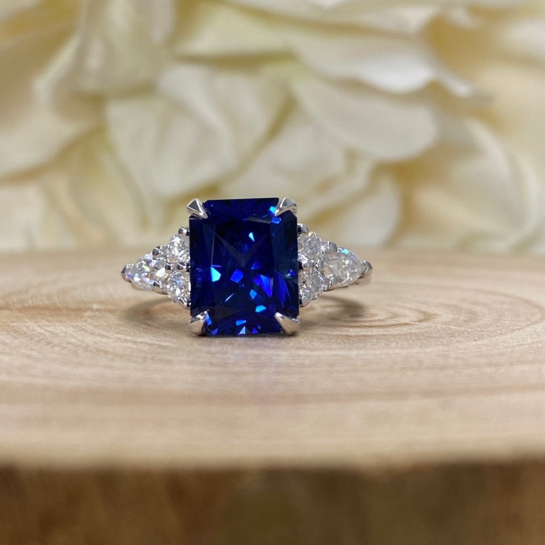 Blue Sapphire Engagement Ring 14K White Gold Blue Sapphire - Etsy