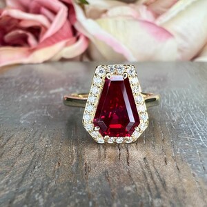 Ruby Coffin Ring 14k Solid Gold, Unique Vintage Ruby Halo Coffin Shape ...