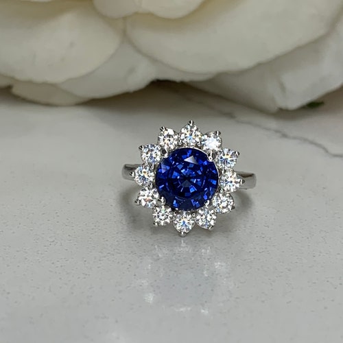 Blue Sapphire Engagement Ring 14K White Gold Blue Sapphire - Etsy