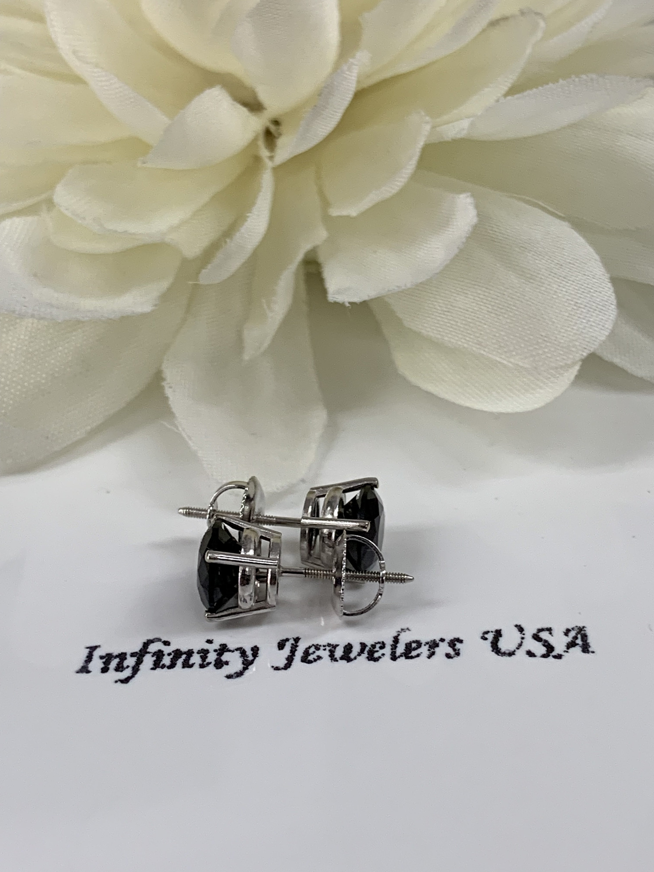 Black Spinel Stud Earrings 14K Solid White Gold Unisex | Etsy