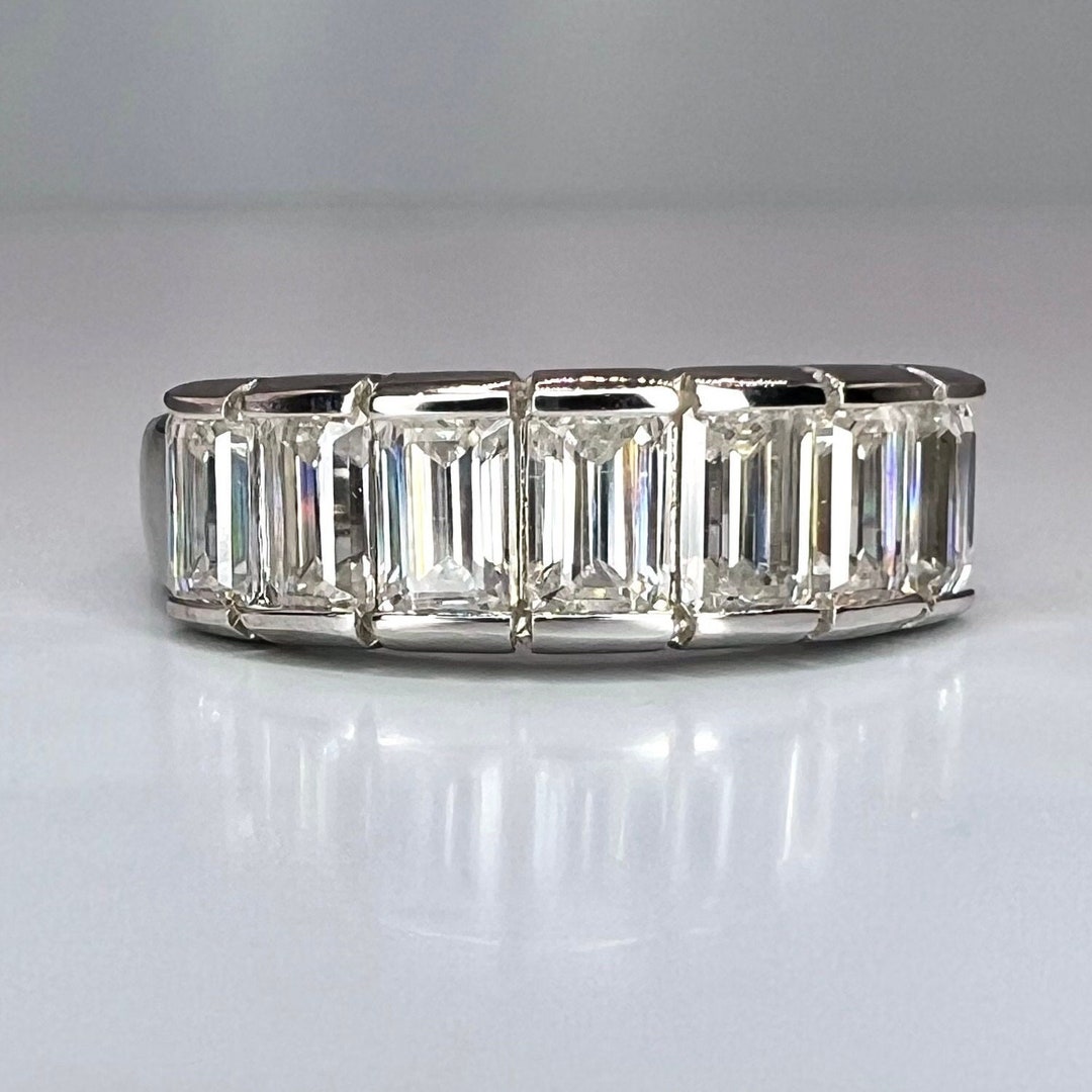 Lab Grown Diamond Mens 7 Stone Emerald Cut Wedding Band, Gift for Men ...