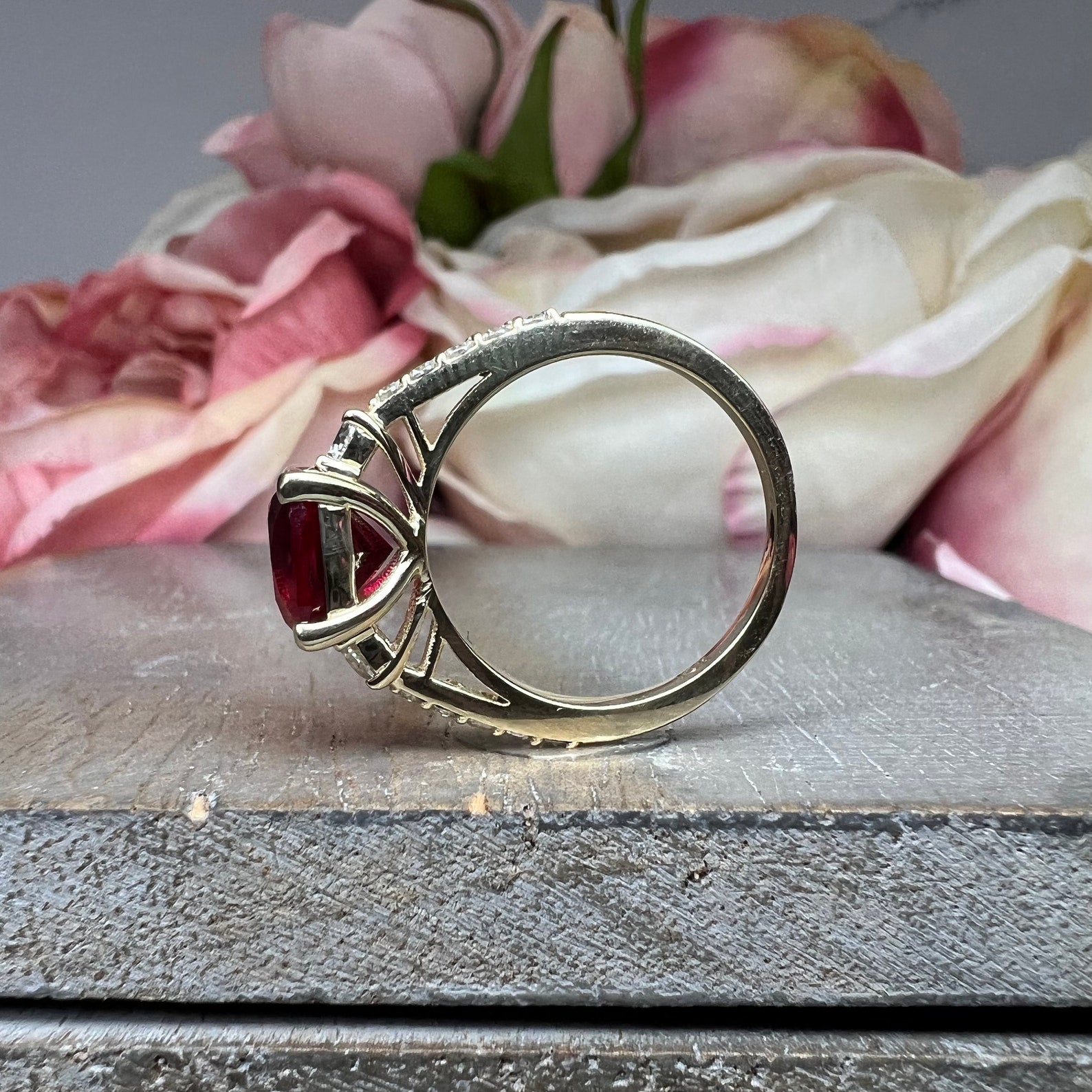 Cushion Cut Ruby With Moissanite Engagement Ring 14K Yellow - Etsy