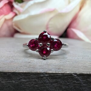 Four Stone Ruby Ring 14K Solid White Gold, Ruby Promise Ring for Ladies ...