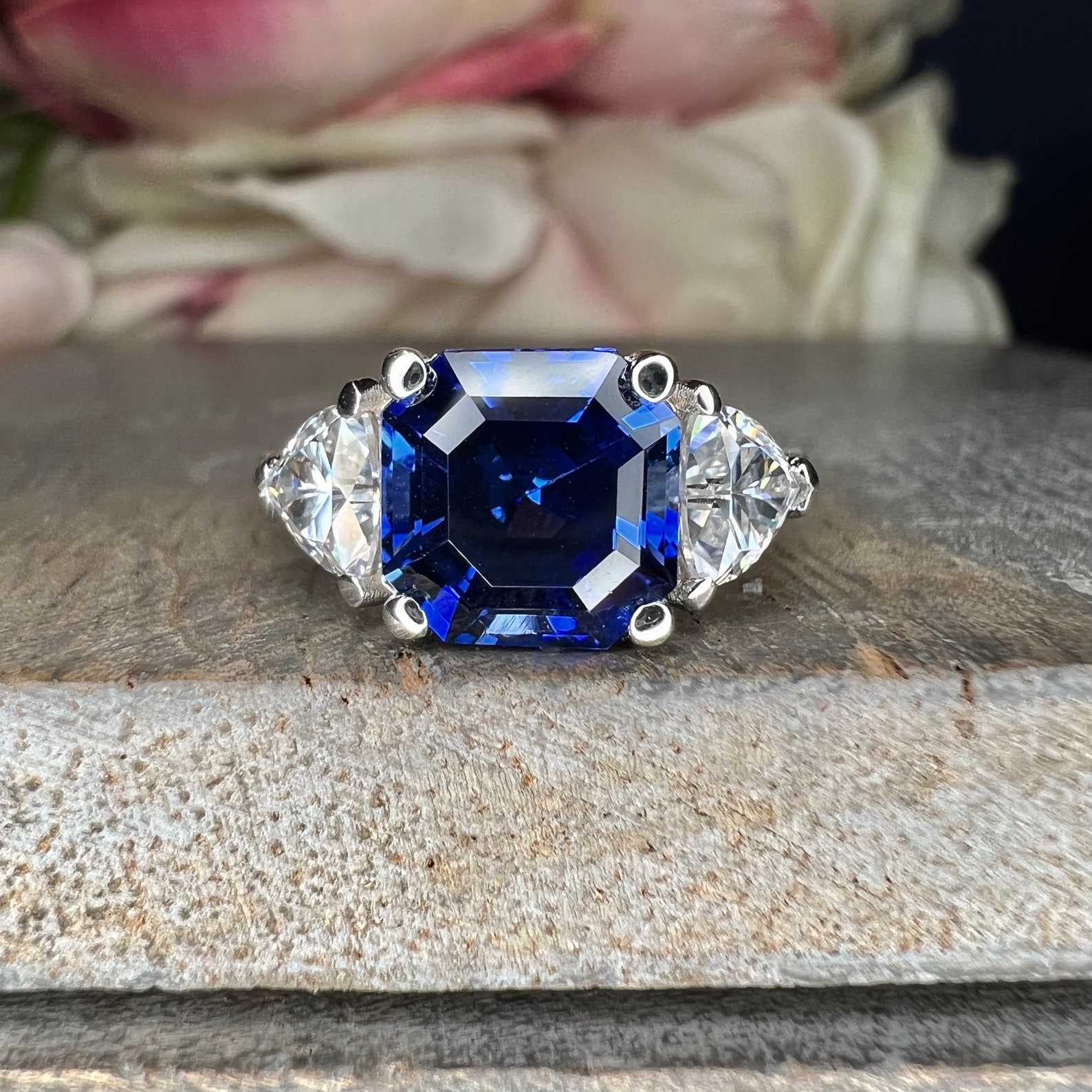Asscher Cut Blue Sapphire Engagement Ring Engagement Ring - Etsy
