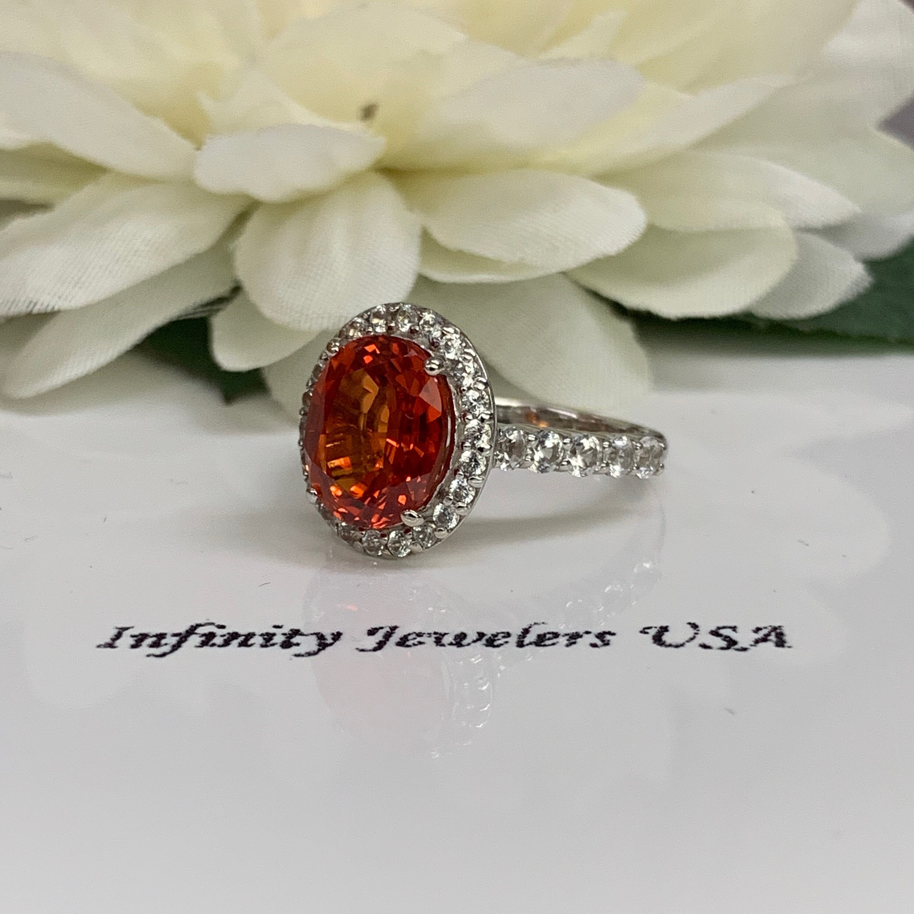 Oval Shaped Orange Sapphire Engagement Ring White Gold | Etsy