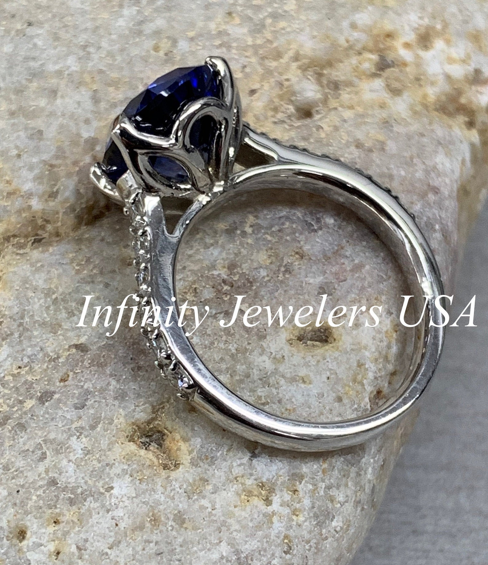 Pear Shape Sapphire Ring / Sapphire and Moissanite Engagement | Etsy