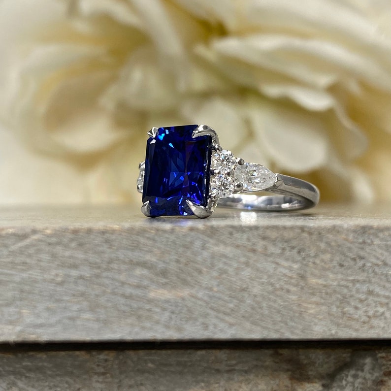 Blue Sapphire Engagement Ring 14K White Gold Blue Sapphire - Etsy