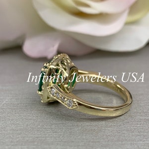 Cushion Cut Emerald and Diamond Engagement Ring. Emerald Ring - Etsy