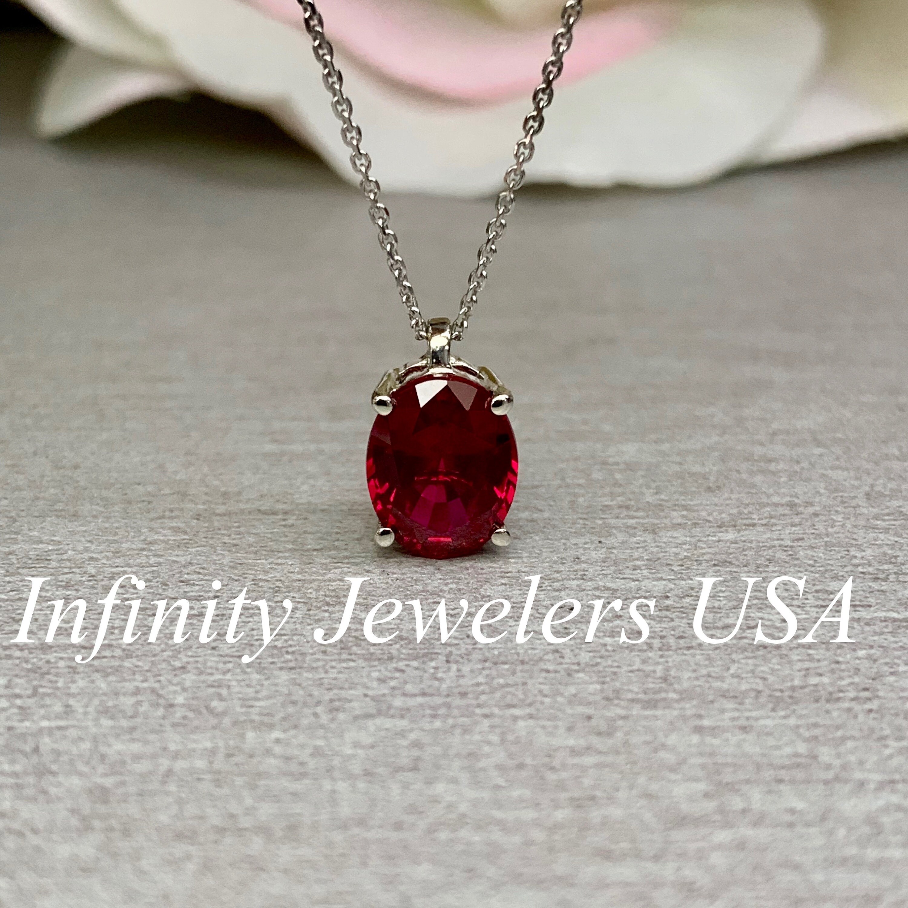 Oval Ruby Necklace / Pendant / 18" Cable Chain / 14k White Gold / #6260 ...