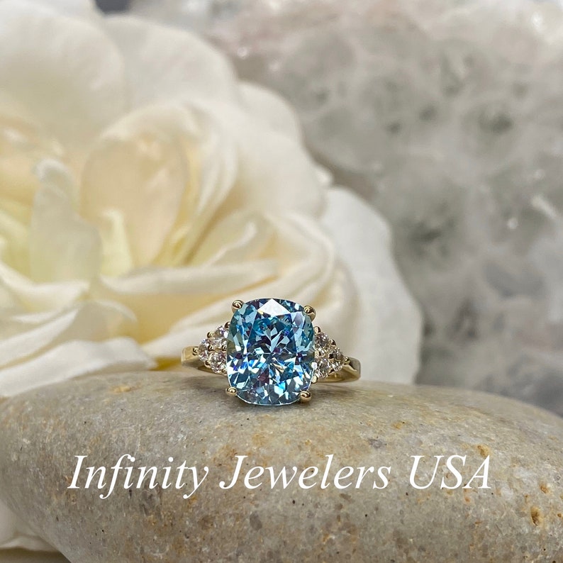 Aquamarine Cushion Cut Engagement Ring Aquamarine Elongated | Etsy