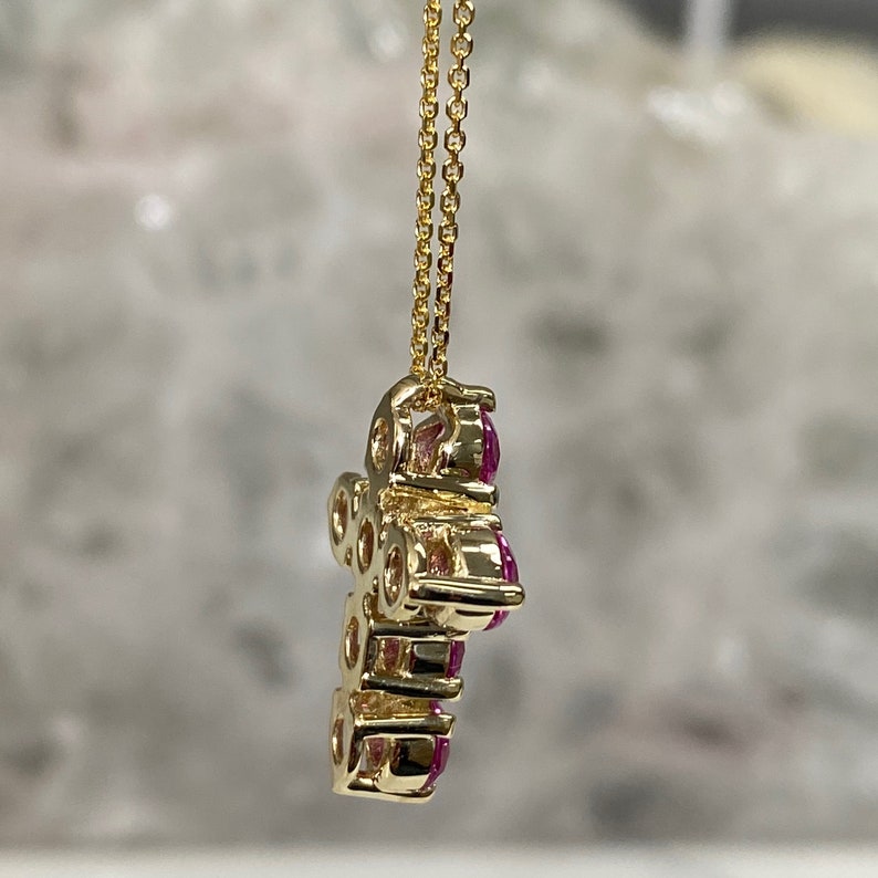 Cross Necklace, Pink Sapphire Small Cross Pendant Necklace, Dainty ...