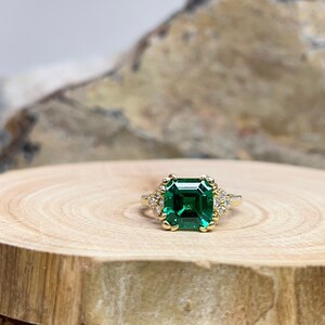 Asscher Cut Emerald Engagement Ring 14K Yellow Gold Unique - Etsy