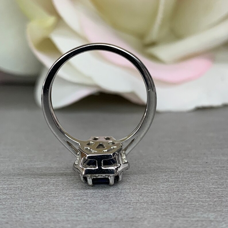 Elongated Trapezoid Engagement Ring / Blue Sapphire Ring / | Etsy