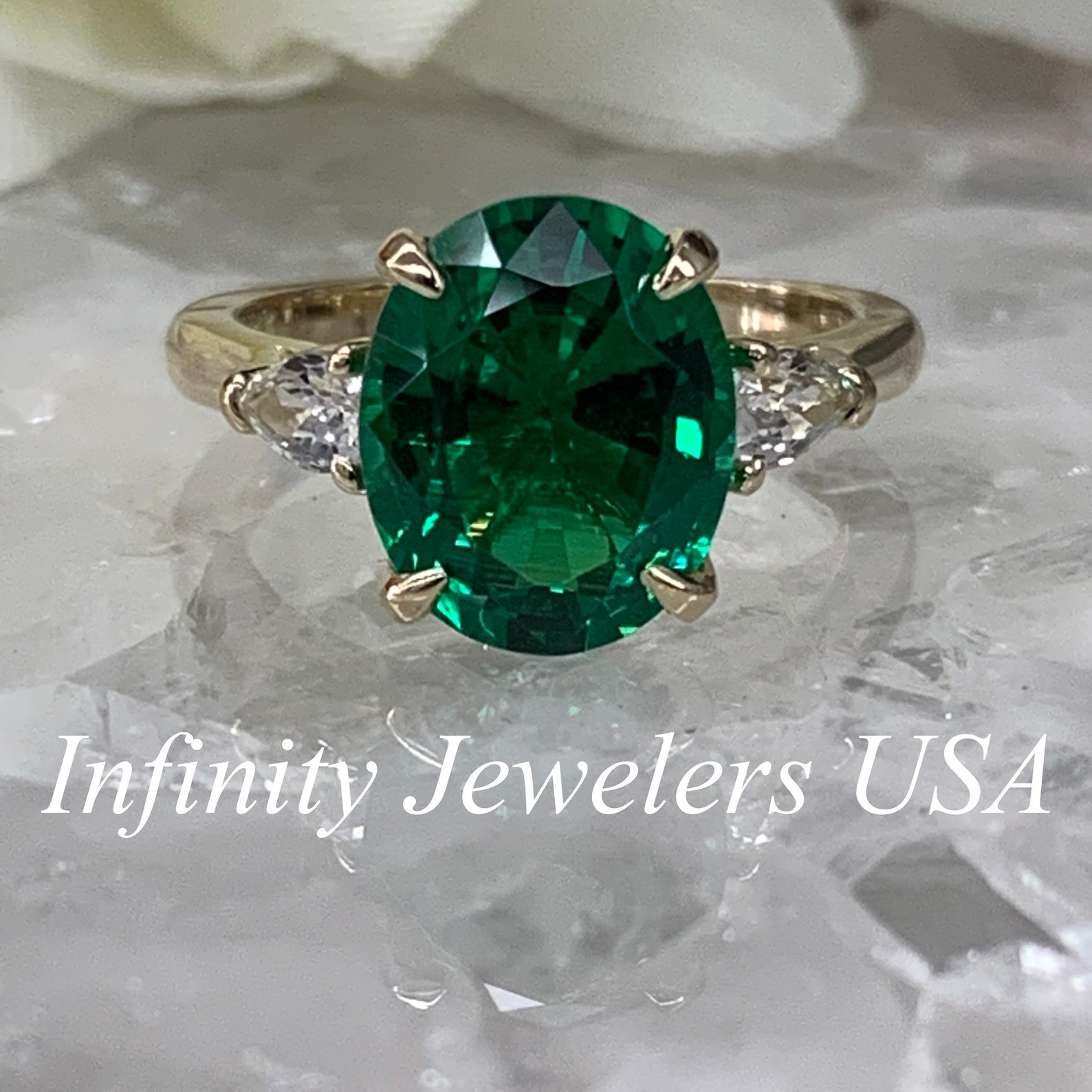 Oval Emerald Engagement Ring Emerald Ladies Ring White | Etsy