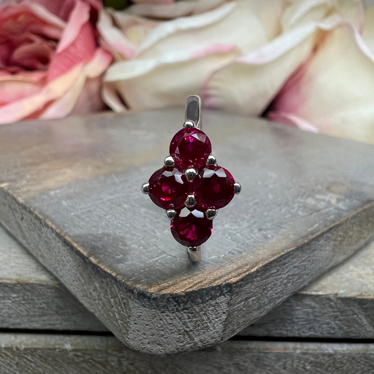 Four Stone Ruby Ring 14K Solid White Gold Ruby Promise Ring - Etsy