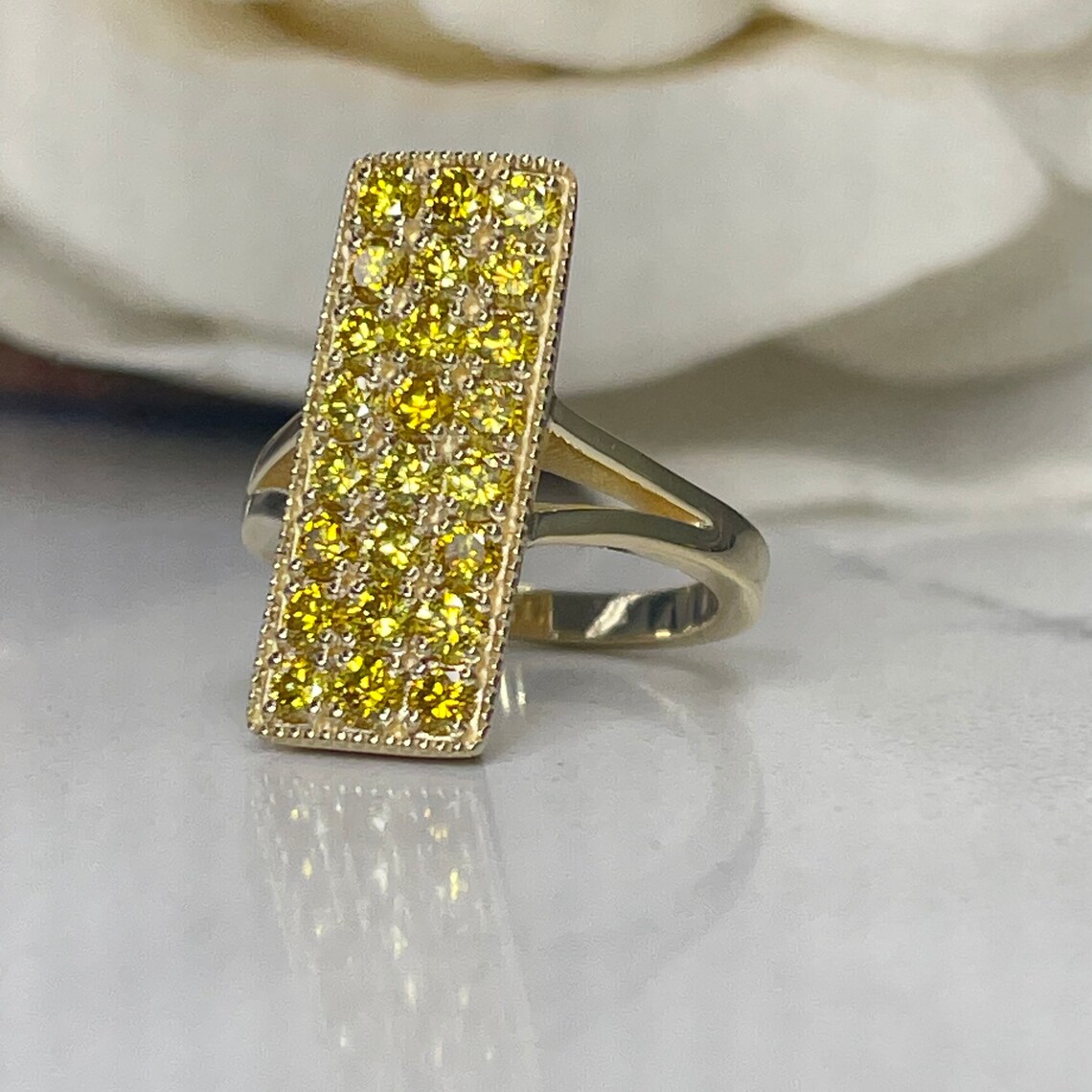 Cluster Bar Lab Grown Diamond Ring 14K Yellow Gold Yellow Lab - Etsy
