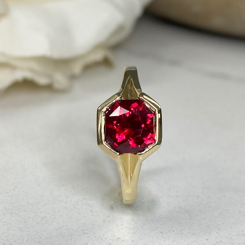 Ruby Ring Radiant Cut 14K Solid Gold for Women 7173 Ruby | Etsy
