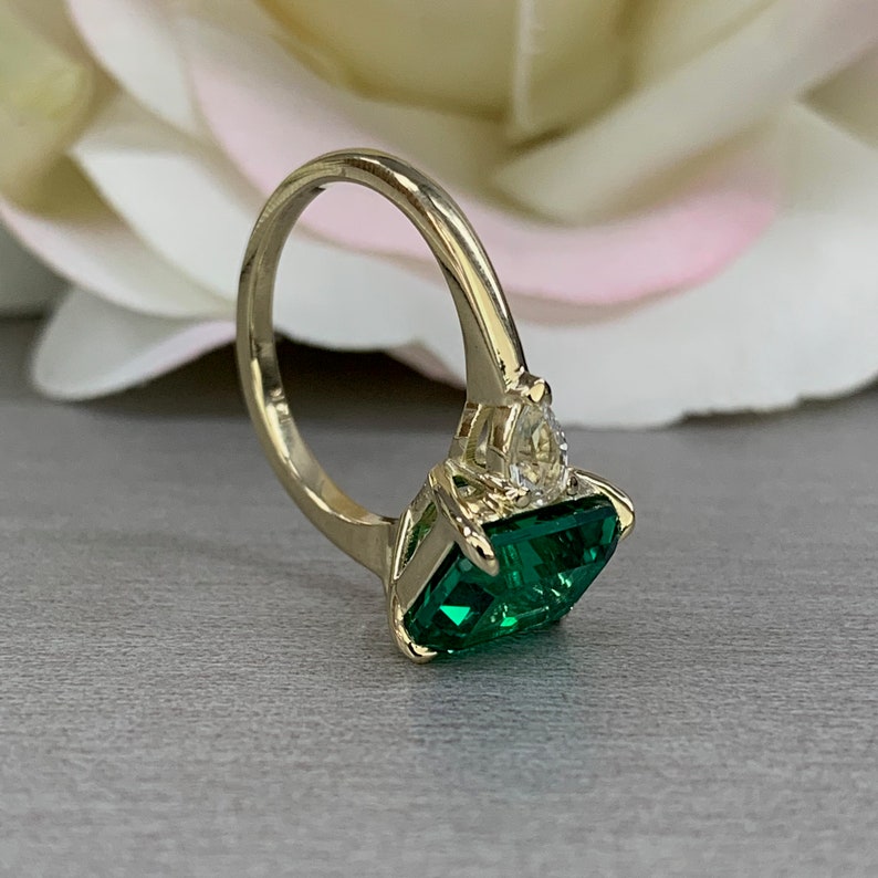 Emerald Cut Engagement Ring Emerald Cut Emerald and Pear - Etsy