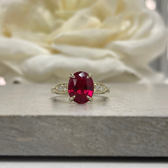 Oval Cut Ruby Ring 14K Yellow Gold for Women Ruby and Diamond - Etsy