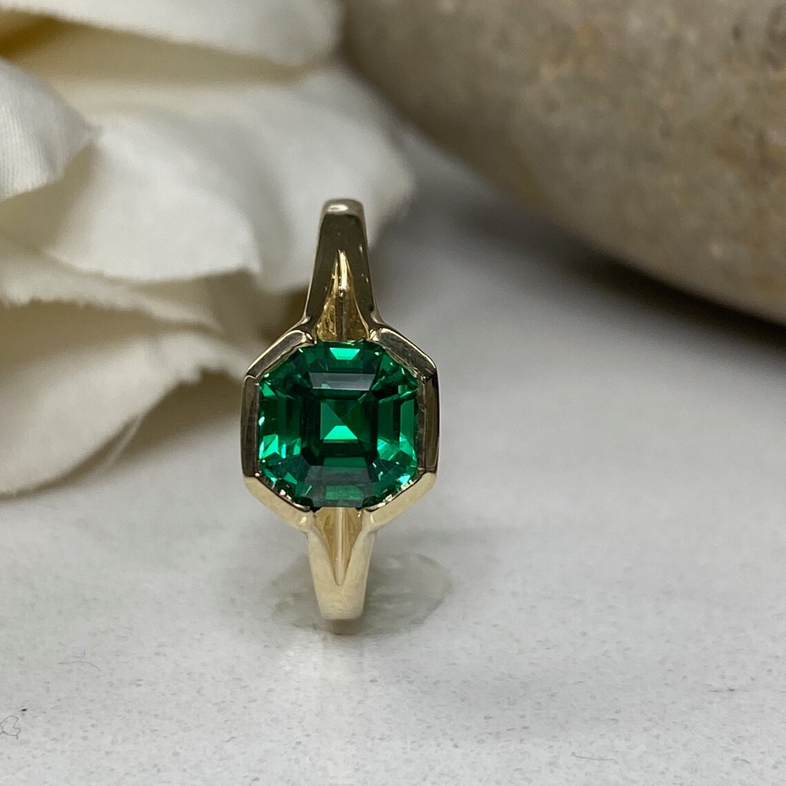 Emerald Ring Asscher Cut 14K Solid Gold For Women 7172 | Etsy