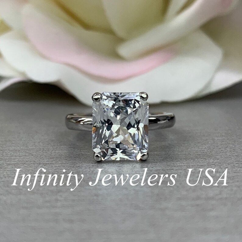 Radiant Cut Solitaire Engagement Ring / Radiant Cut Moissanite ...