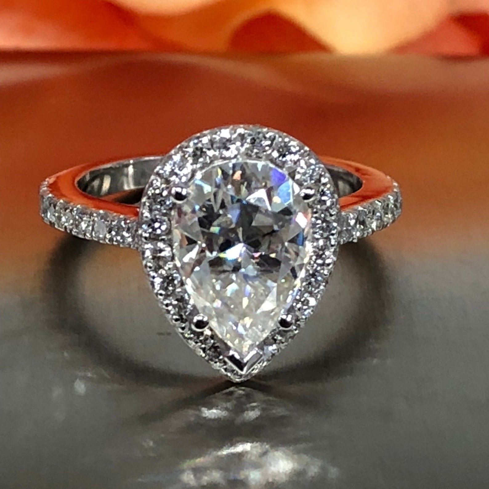 Pear Shaped Moissanite Engagement Ring With Halo 14k Solid Etsy